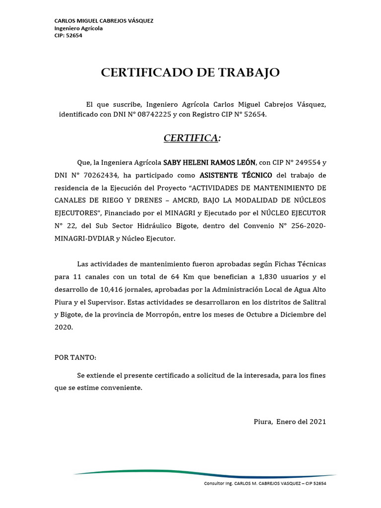Certificado Asistente Tecnico SHRL | PDF