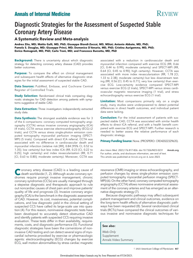 Diagnostic Strategies for Stable CAD | PDF | Coronary Artery Disease ...