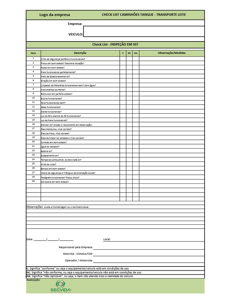 Checklist Caminhões Tanque-Transporte Leite-Jun2021 | PDF