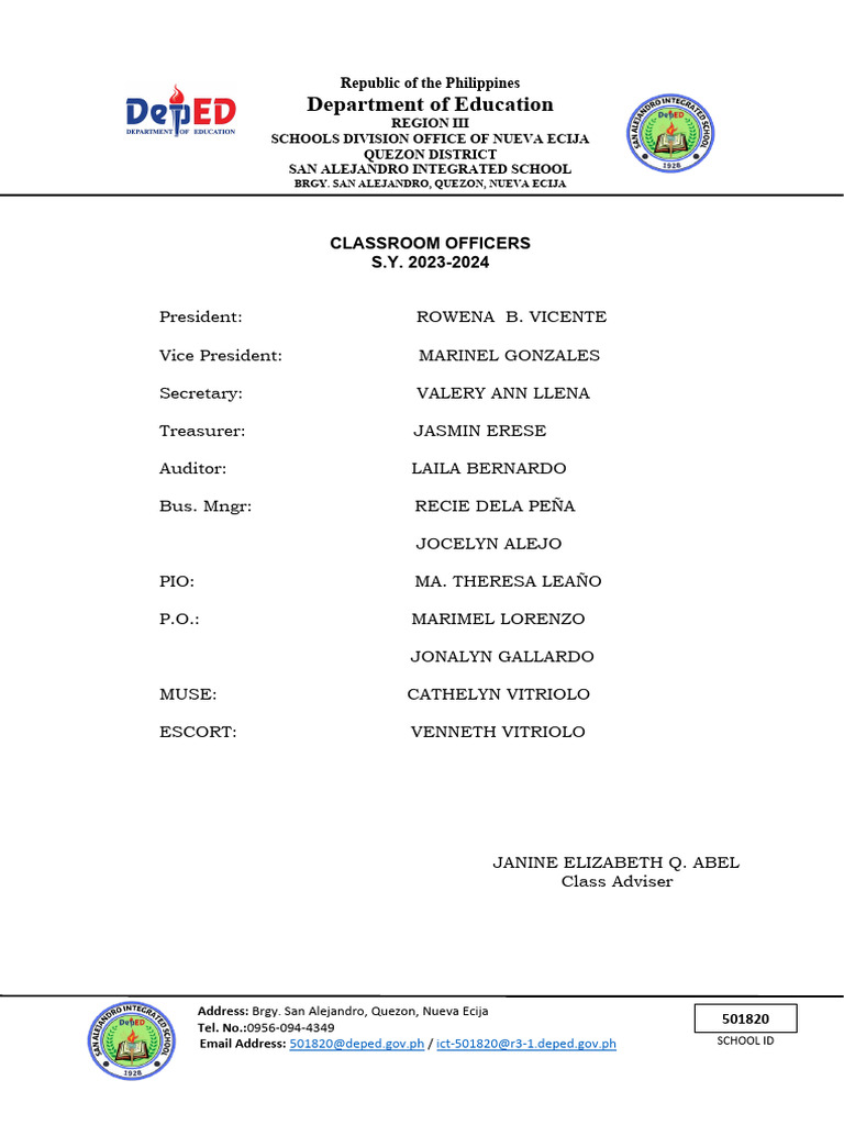 Pta Officers Sy 2023-2024 | PDF