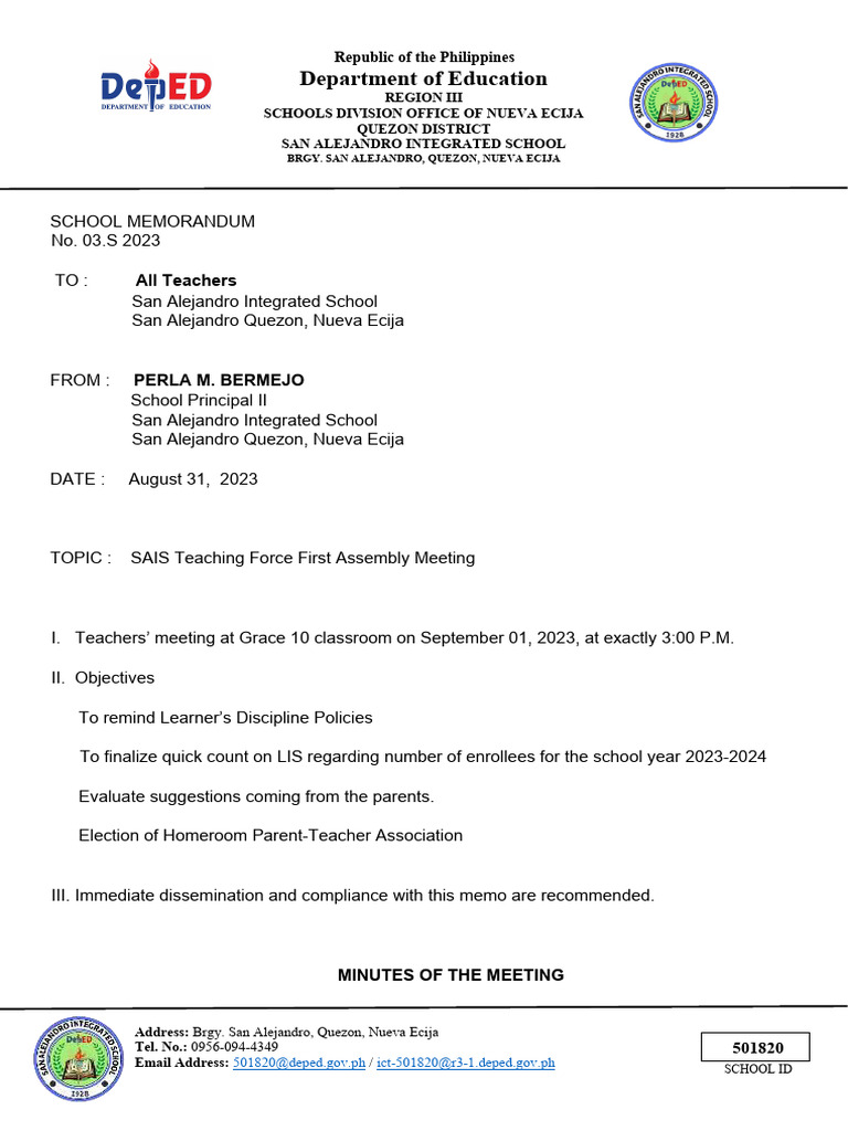 First Teachers Meeting - Sy 2023-2024 | PDF | Learning | Behavior Modification