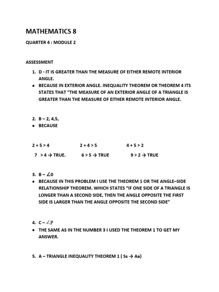 Mathematics Quarter 4 Module 2 | PDF | Triangle | Theorem