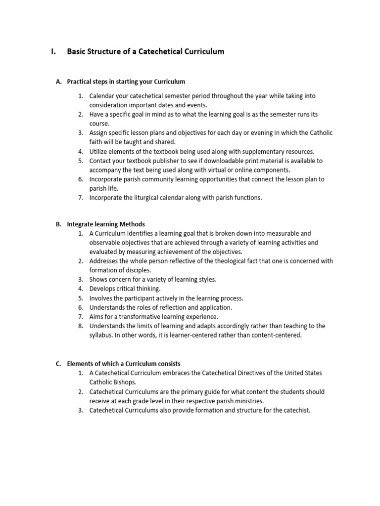 Basic Structure of A Catechetical Curriculum | PDF | Catechism | Curriculum