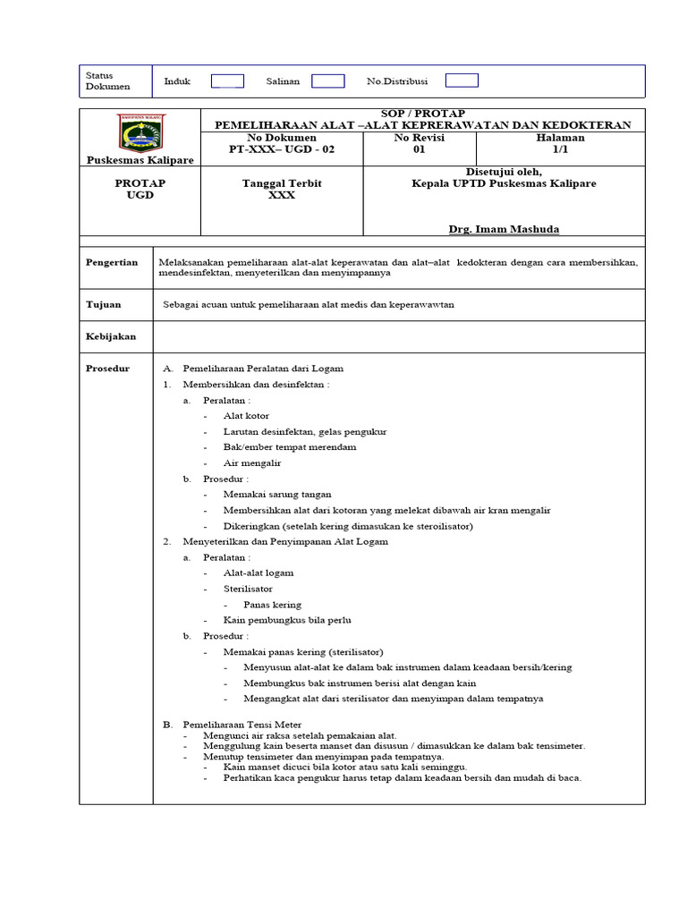 02 PROTAP PEMELIHARAAN ALAT-ALAT KEPERAWATAN Fix | PDF