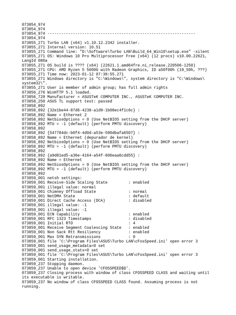 CFosSpeed Setup Log | PDF