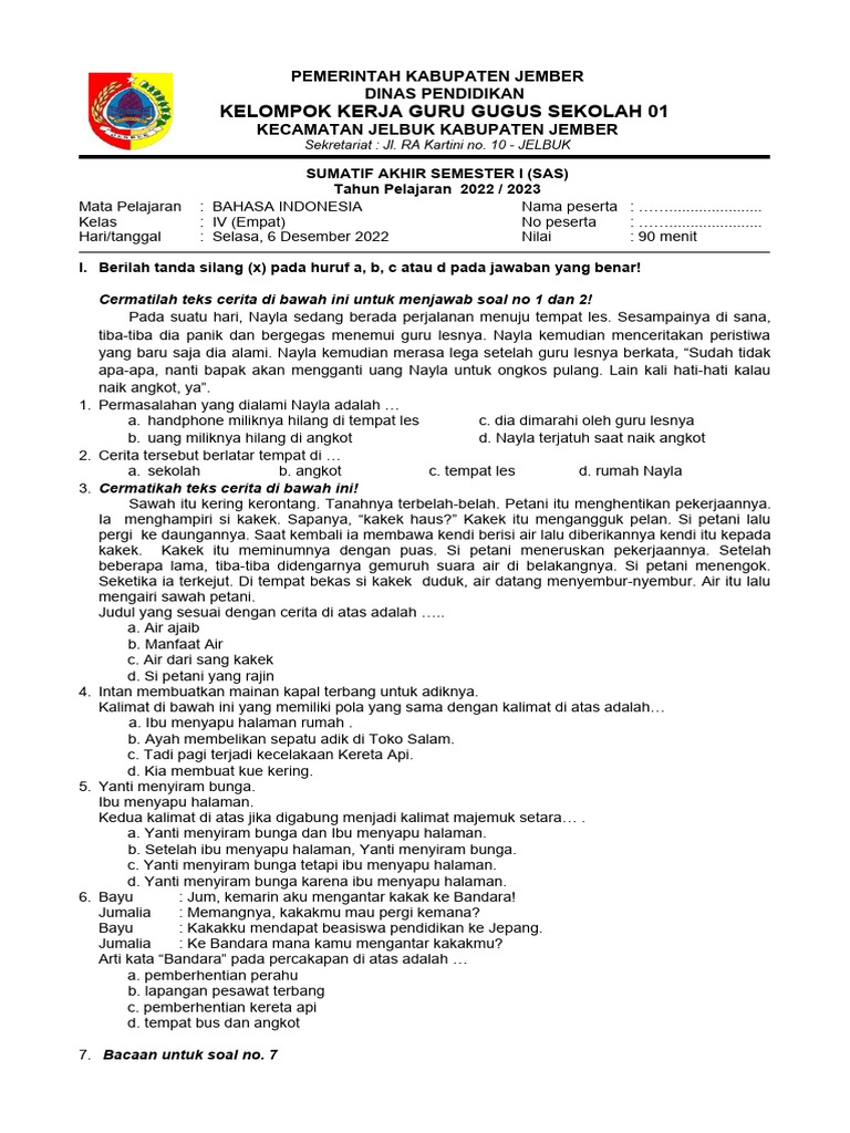 Sas Bhs Indonesia SMT 1 Kls 4 | PDF | Griya & Taman