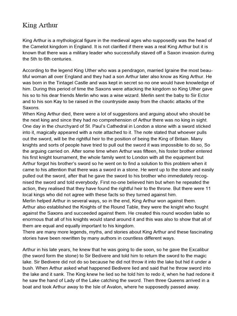 King Arthur Essay | PDF | King Arthur | Welsh Folklore