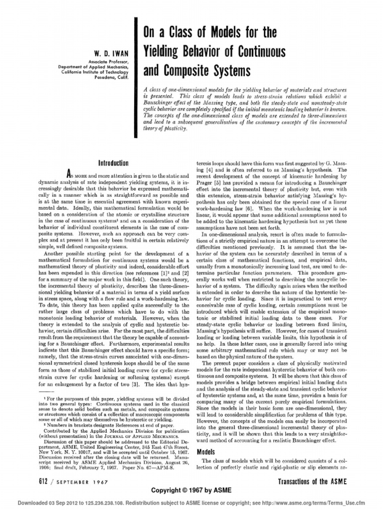 On A Class of Models For The Yielding Behavior of Continuous and ...