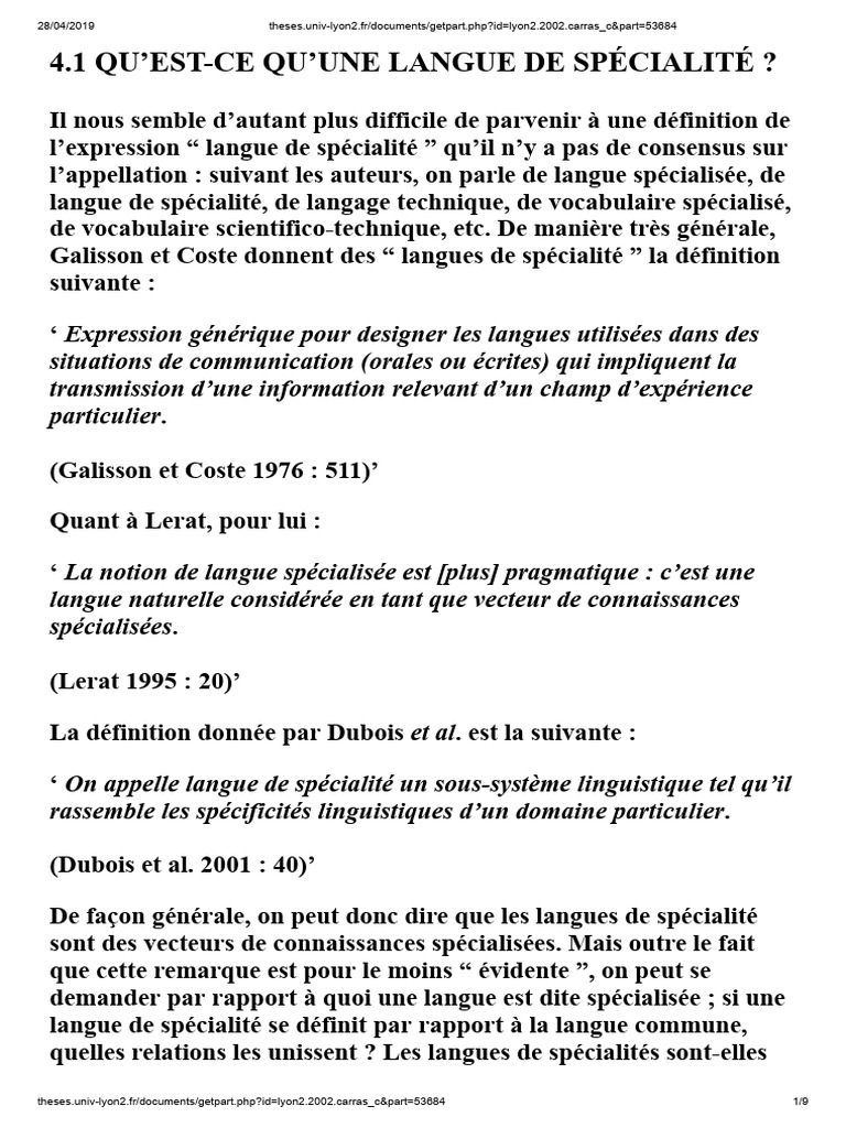 Définition Langue de Spécialité | PDF
