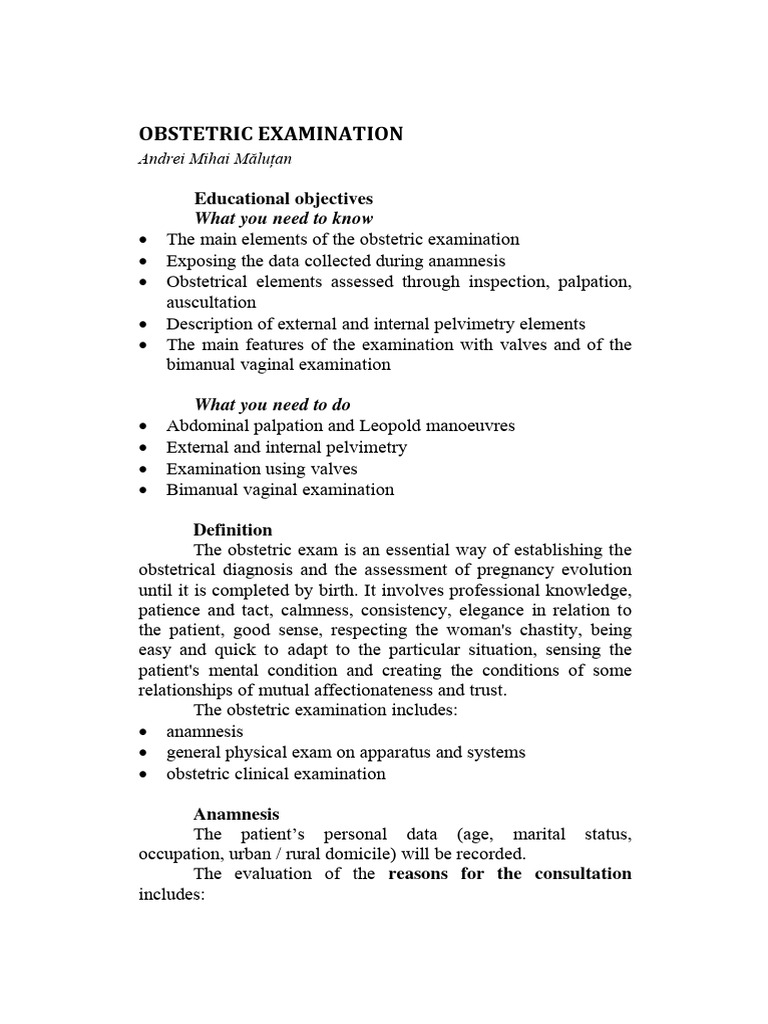Obst Eng 01 Obstetrical Examination | PDF | Pelvis | Childbirth