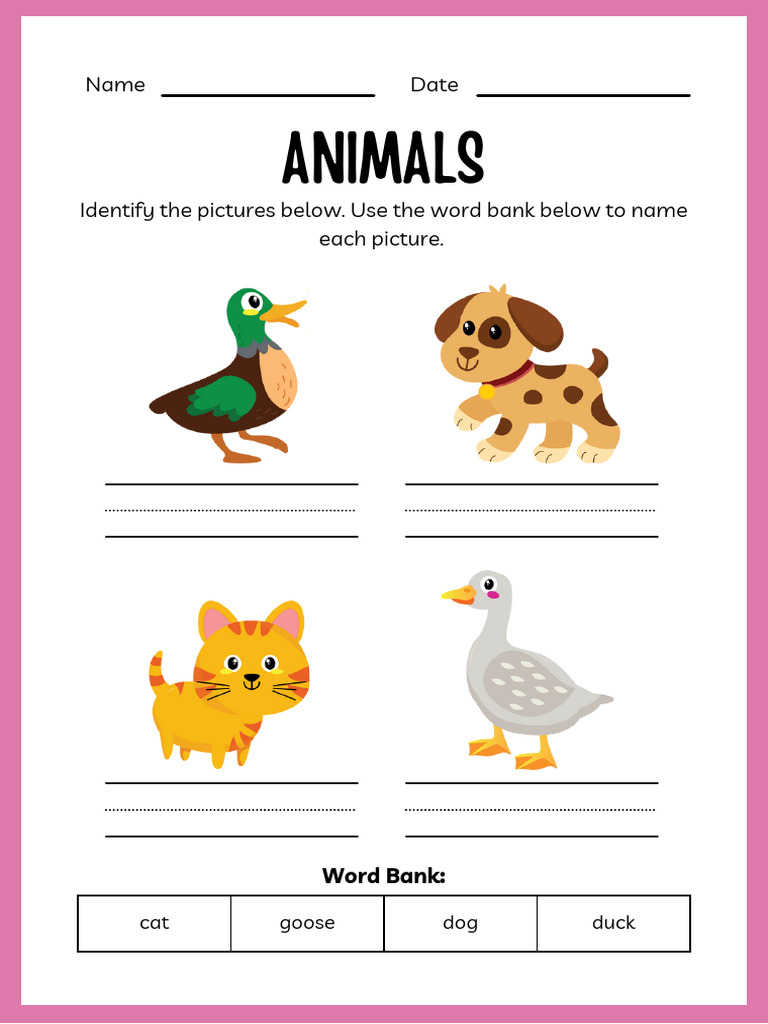 Fun and Colorful Kindergarten Workbook ESL Animals Worksheets For Kids ...