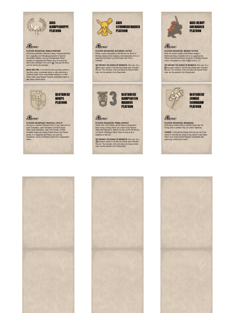 Dust 1947 AXIS Platoon Cards | PDF | Platoon | Ammunition