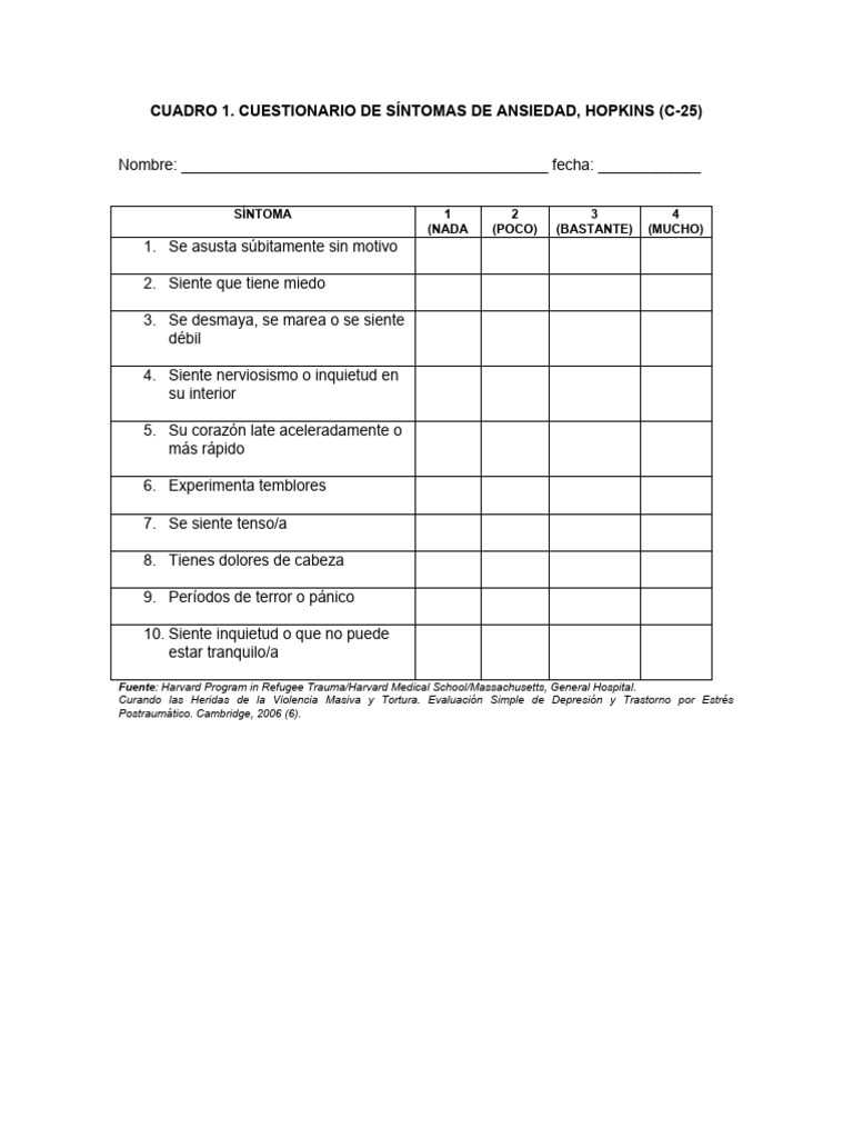 Cuestionario HSCL-25 de Ansiedad y Depresión | PDF | Relaciones ...