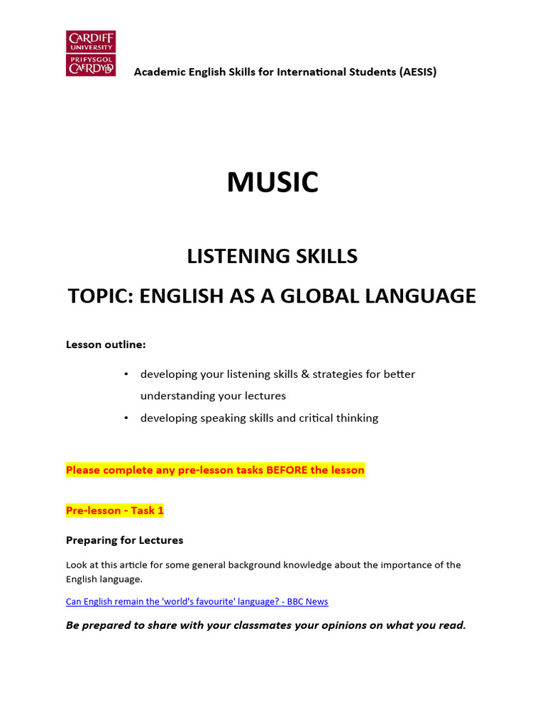 Listening English As A Global Language Student Pdf English