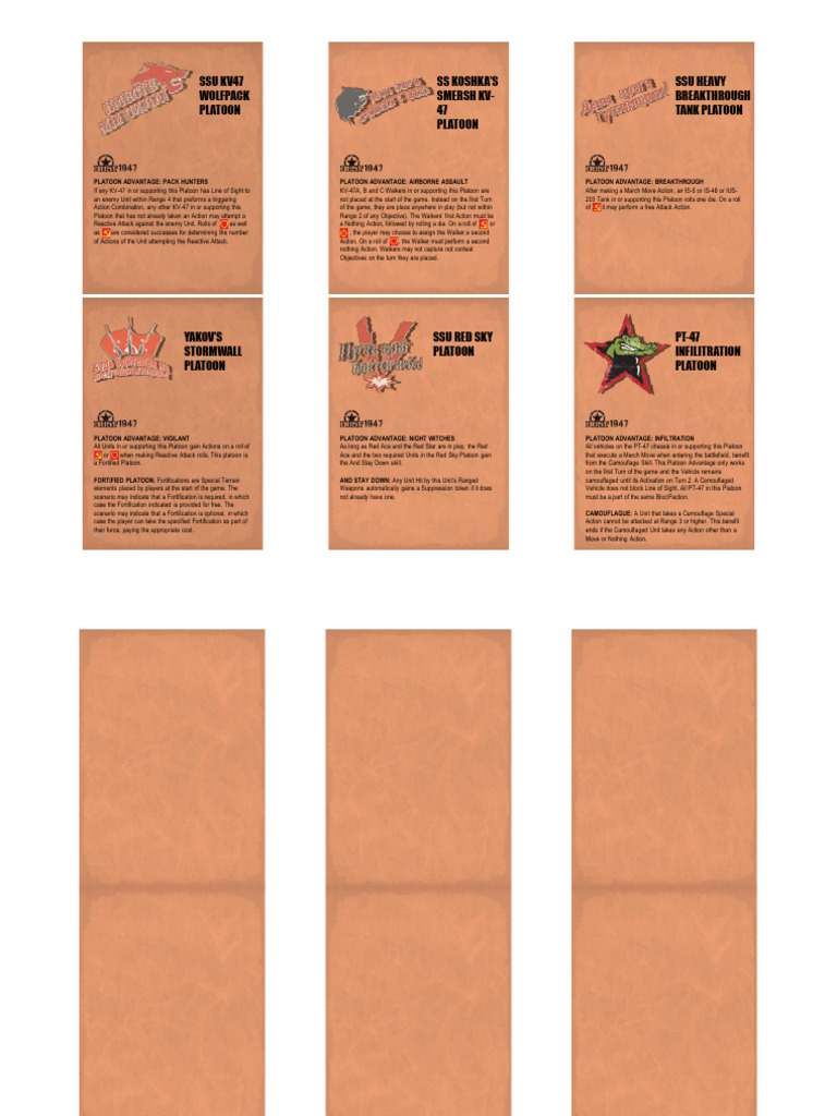 Dust 1947 SSU Platoon Cards | PDF