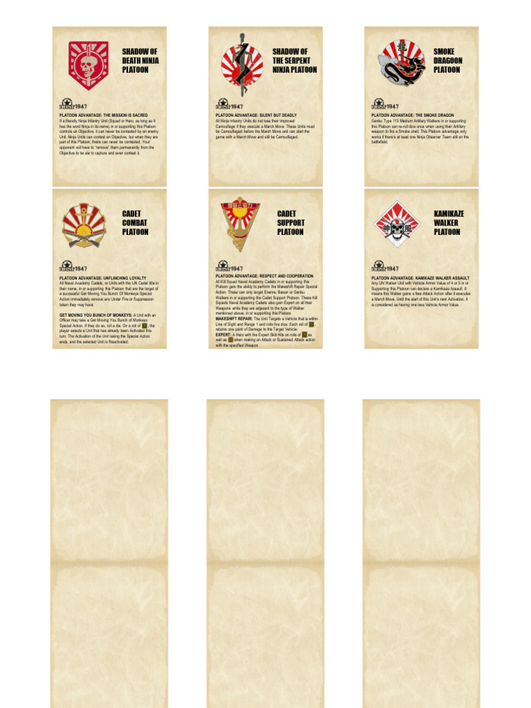 Dust 1947 IJN Platoon Cards | PDF | Platoon | Infantry