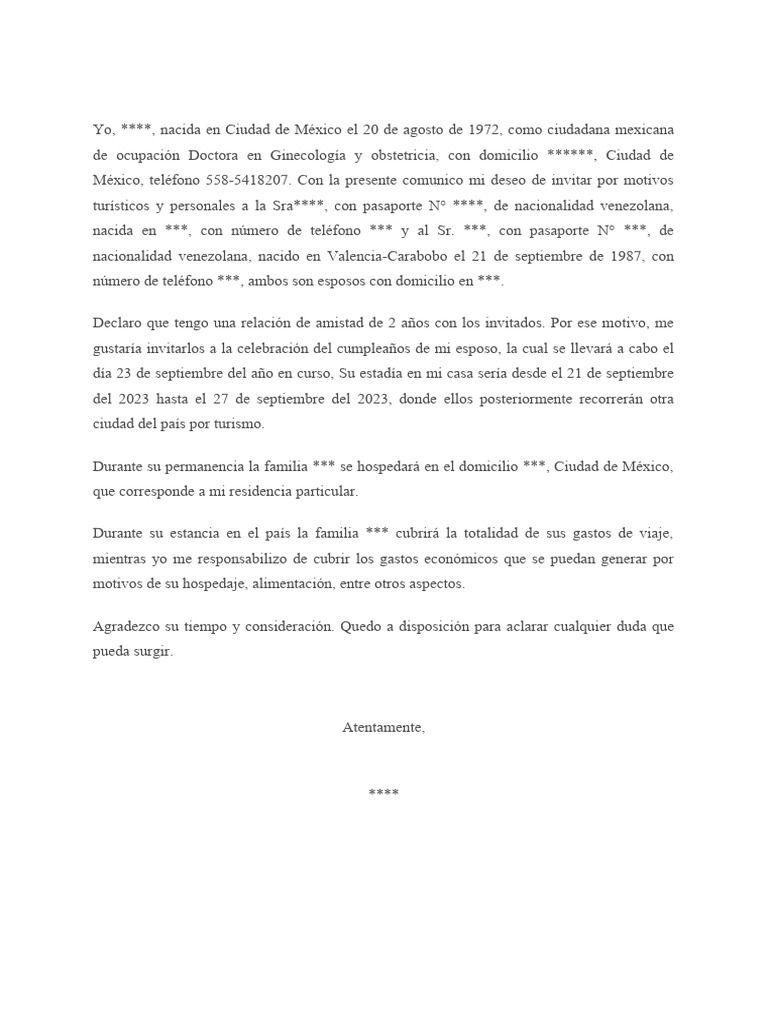 Ejemplo Carta de Invitacion A Mexico | PDF