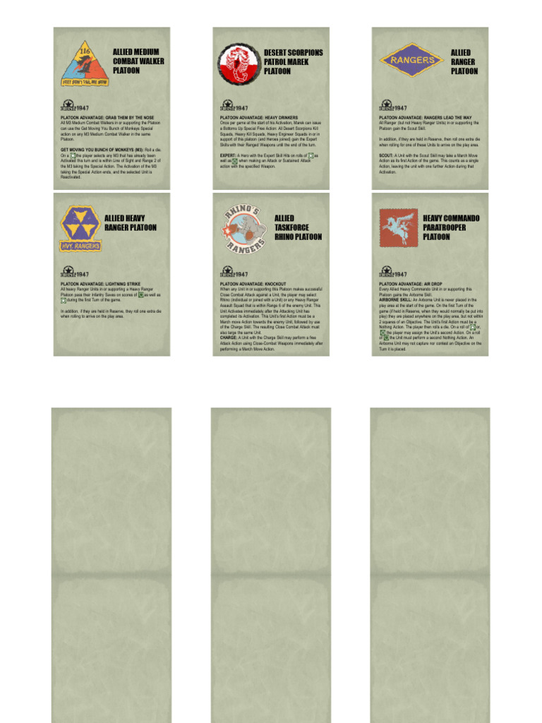 Dust 1947 Allies Platoon Cards | PDF | Platoon | Airborne Forces
