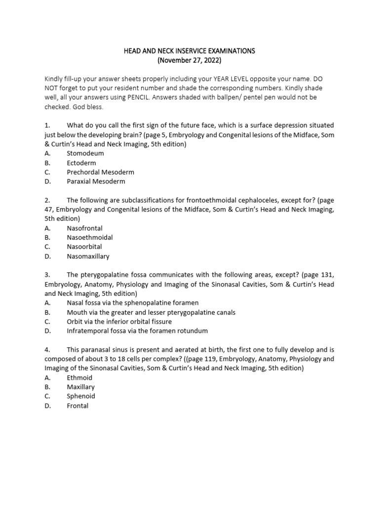 2022 Head and Neck Inservice Examinations | PDF