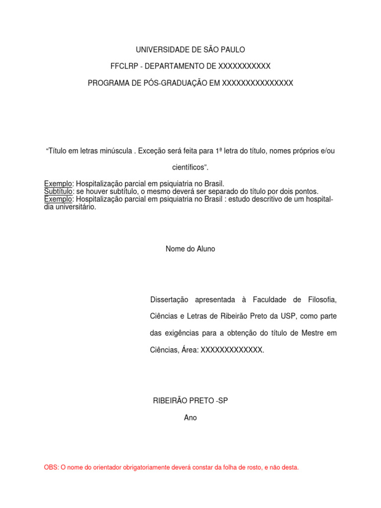 MODELO - Capa Obrigatoria Mestrado USP (RP) | PDF