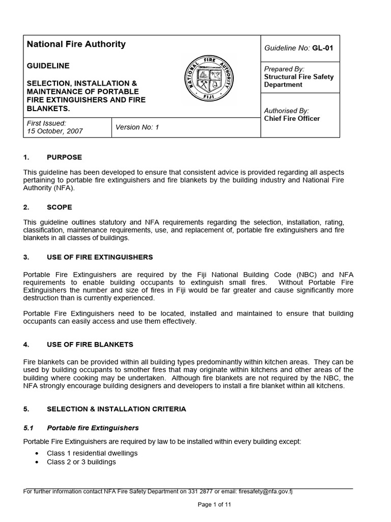 Nfa Extinguisher Guidelines | PDF | Safety | Fires