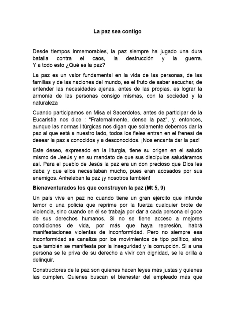 La Paz Sea Contigo | PDF | Paz | Oración