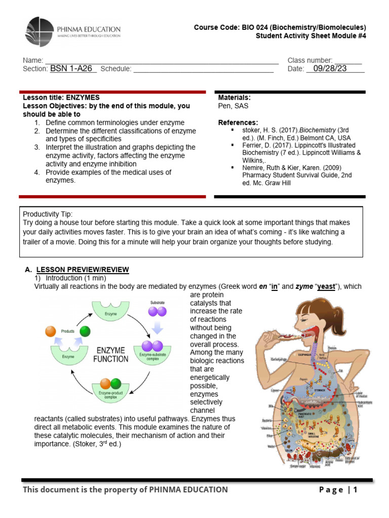 SAS For Biochemistry BIO 024 Module 4 | PDF | Enzyme Inhibitor | Enzyme