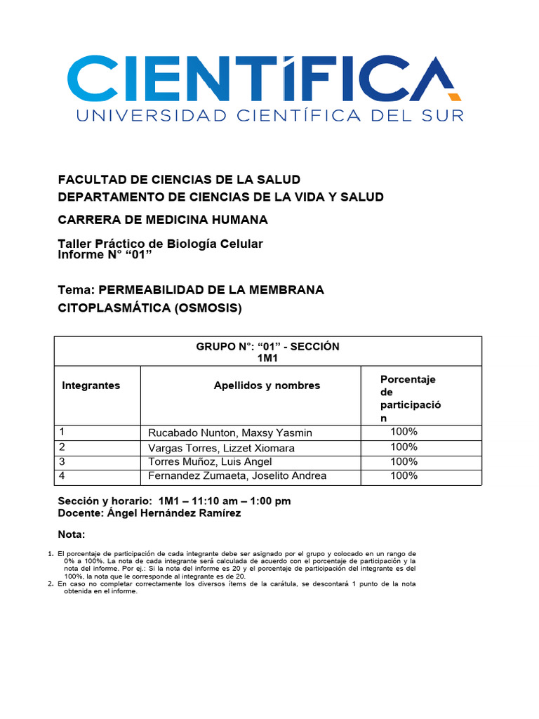 Imforme 1 - Permeabilidad de La Membrana Citoplasmatica (Osmosis) | PDF