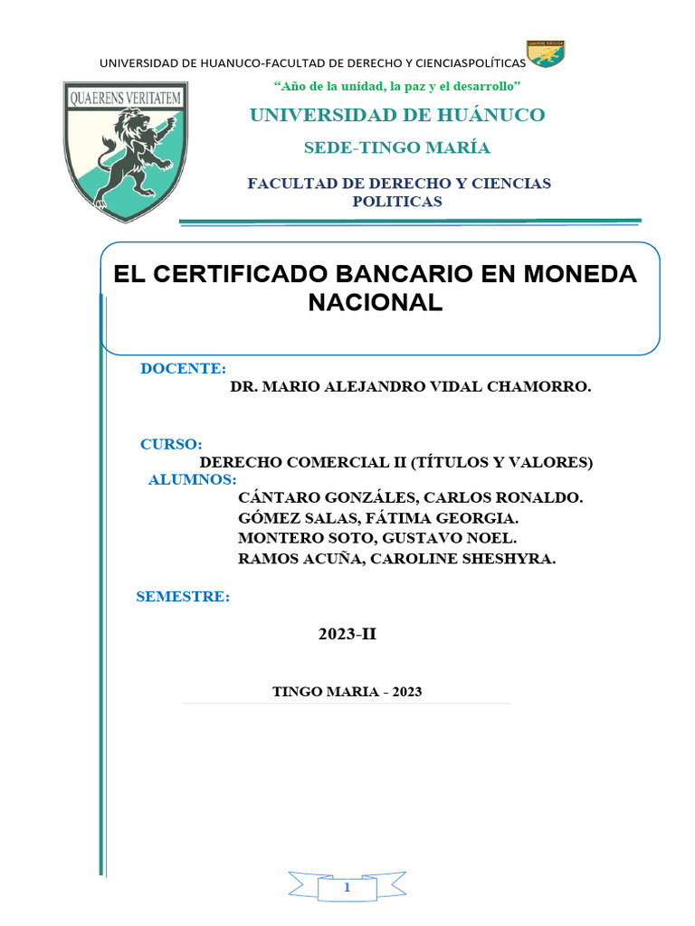 El Certificado Bancario en Moneda Nacional | PDF | Bancos | Dinero
