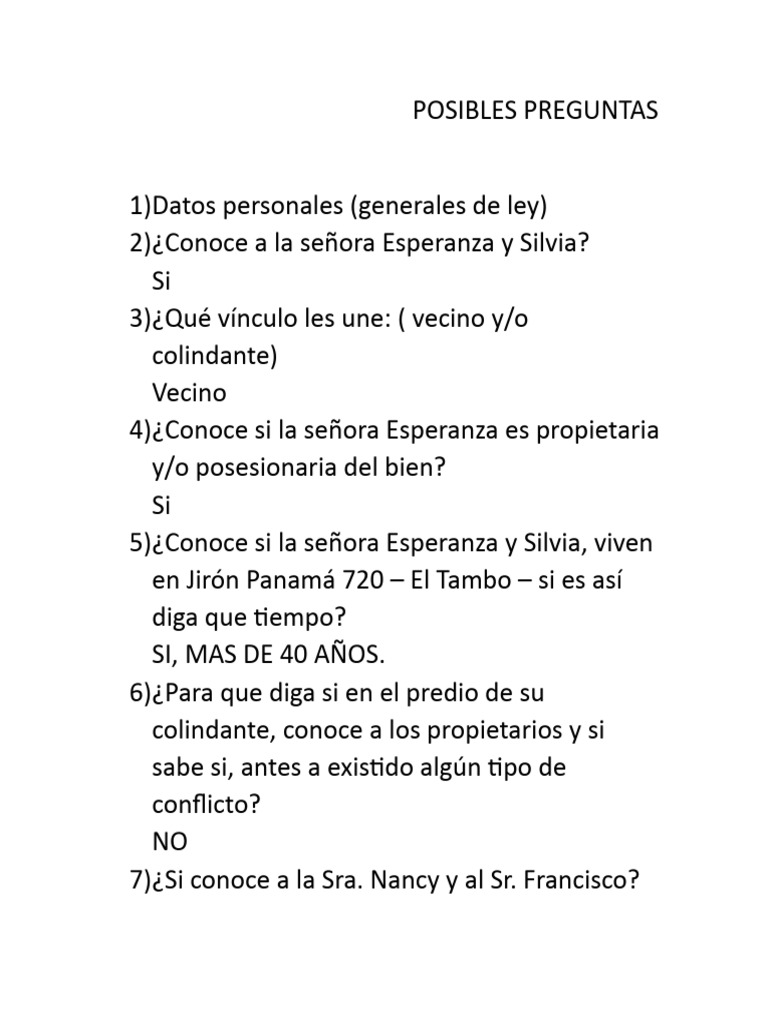 POSIBLES PREGUNTAS Esperanza | PDF