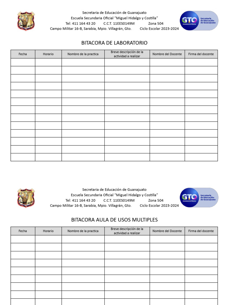Bitácoras Escolares para Secundaria | PDF