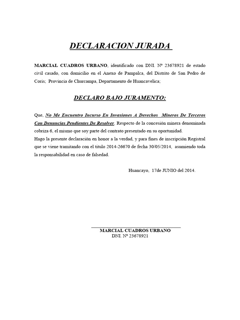 Declaracion Jurada Minera | PDF
