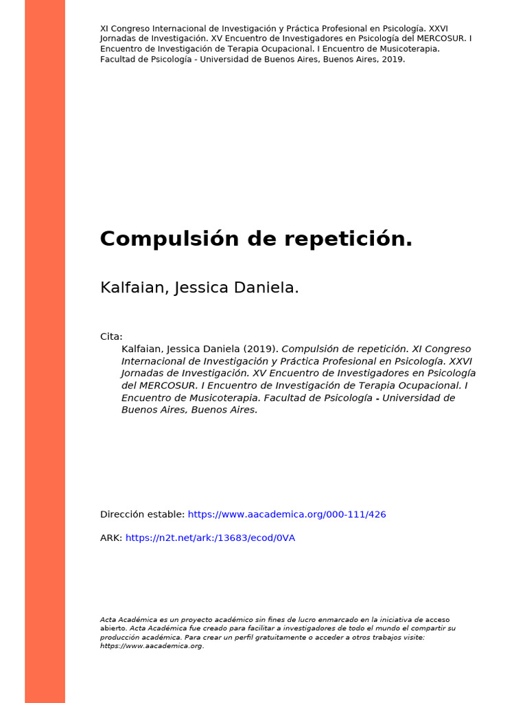 Kalfaian, Jessica Daniela (2019). Compulsión de repetición | PDF ...