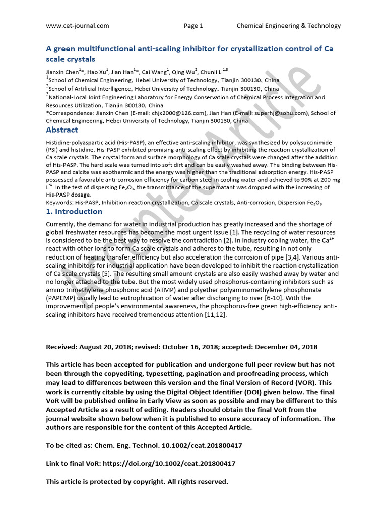 A Green Multifunctional Anti-Scaling Inhibitor For Crystallization ...