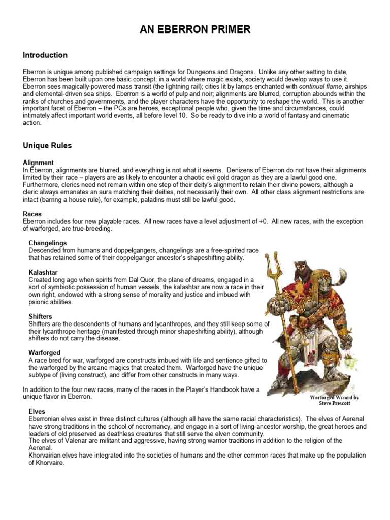 Jaytic D'cannith's Eberron Primer | PDF | Dwarf (Dungeons & Dragons) | Elf (Dungeons & Dragons)