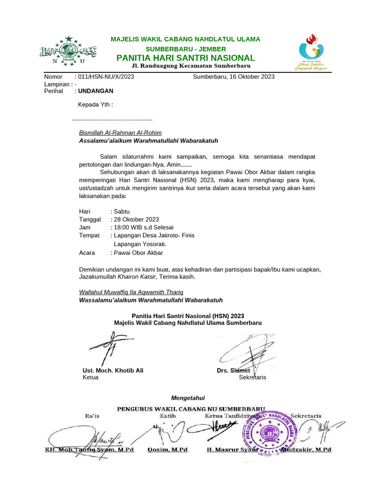 Undangan Pawai Obor | PDF