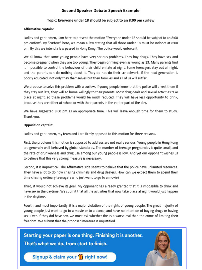 Second Speaker Debate Speech Example | PDF | Cocaine | Alcoholism