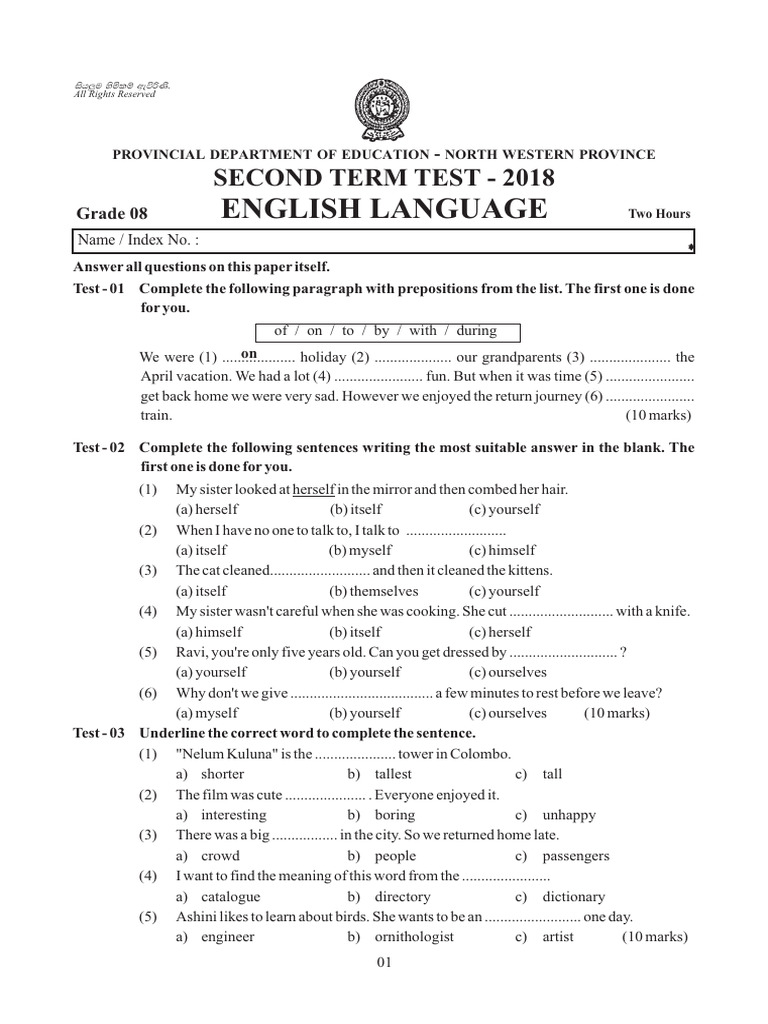 Eng - G8 - T2 - I, II PP Ans - 2018 | PDF | Postage Stamp | Mail