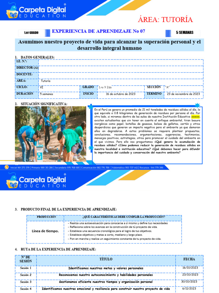 1º y 2°exp - Apred. Exp7 - Tutoria | PDF | Residuos | Las emociones