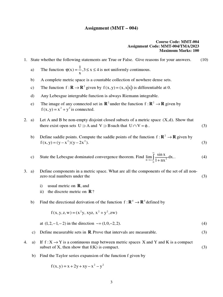 Assignment (MMT - 004) : Course Code: MMT-004 Assignment Code: MMT-004/TMA/2023 Maximum Marks ...