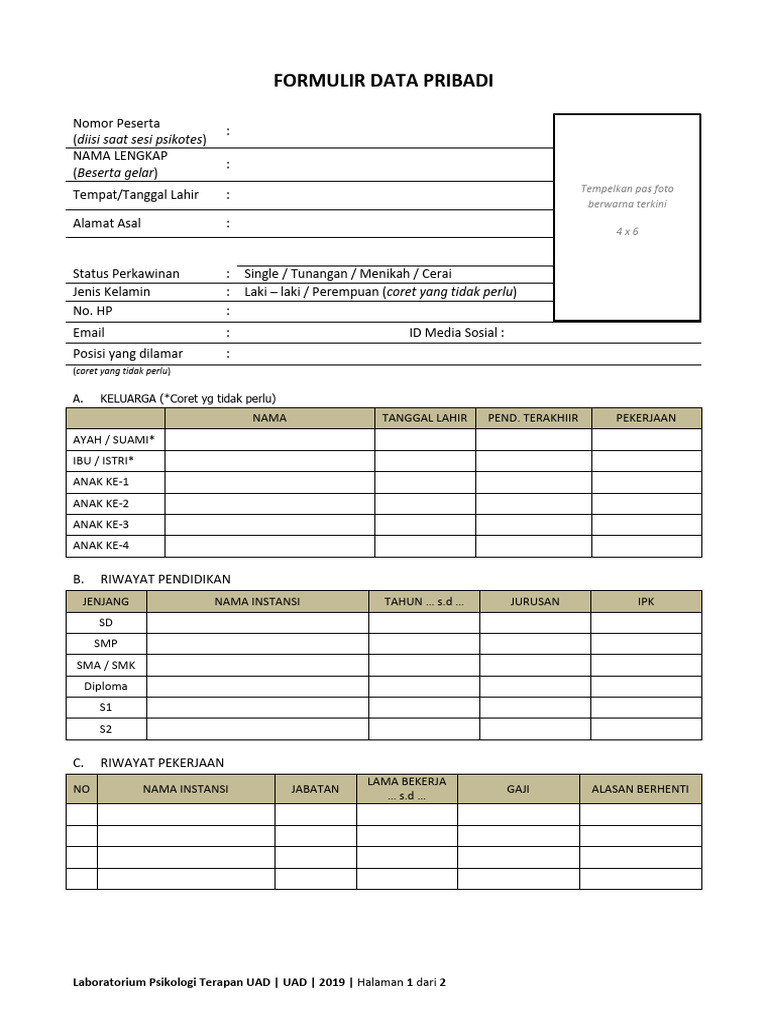 Formulir Data Karyawan | PDF
