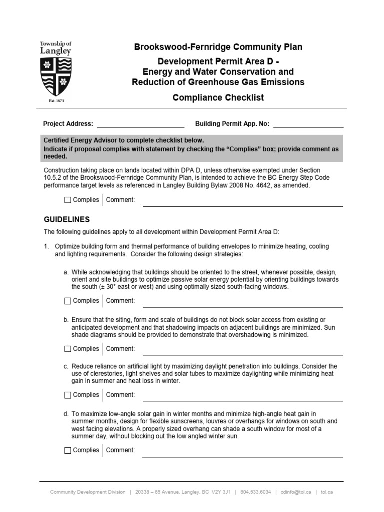 BRFR Development Permit Area D Compliance Checklist | PDF | Home ...