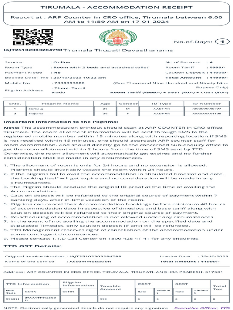 Accommodation Receipt | PDF