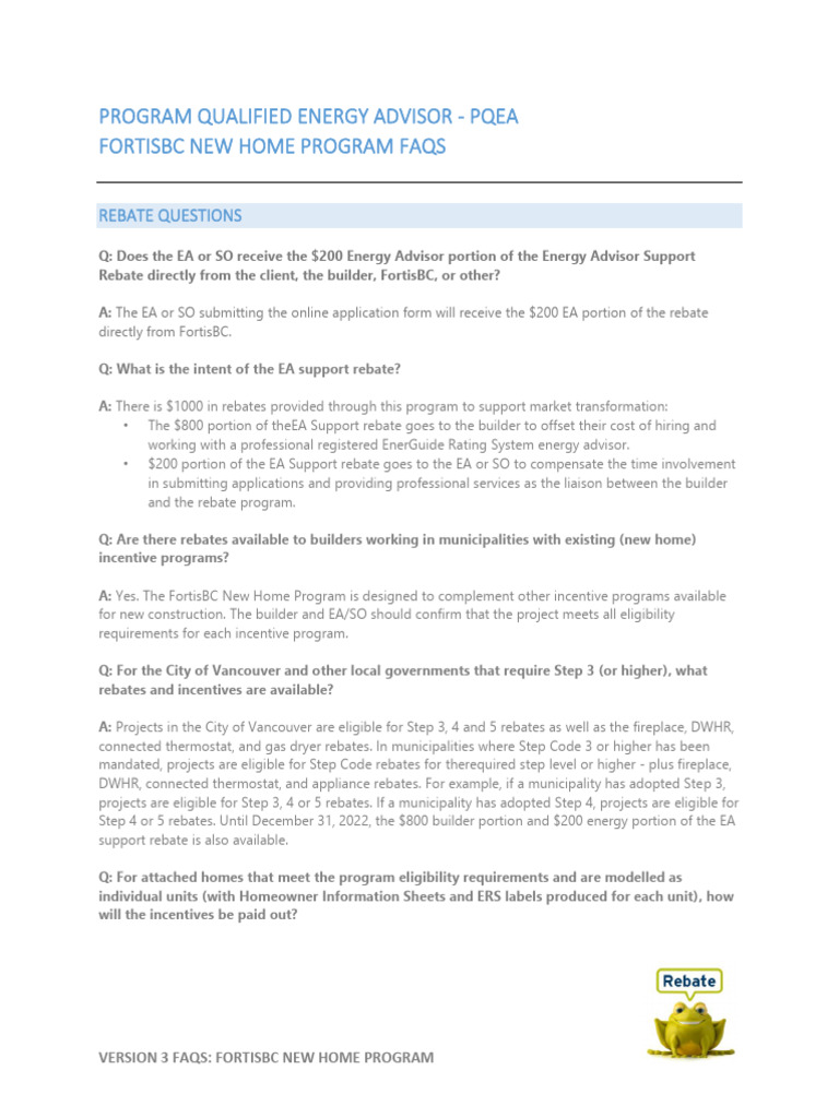 FortisBC New Home Program FAQS - Version 3 | PDF | Rebate (Marketing)