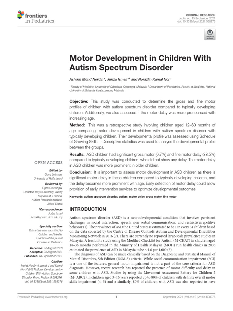 Motor Development in Children With Autism Spectrum | PDF | Autism ...