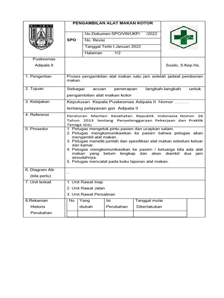 Sop Pengambilan Alat Kotor | PDF