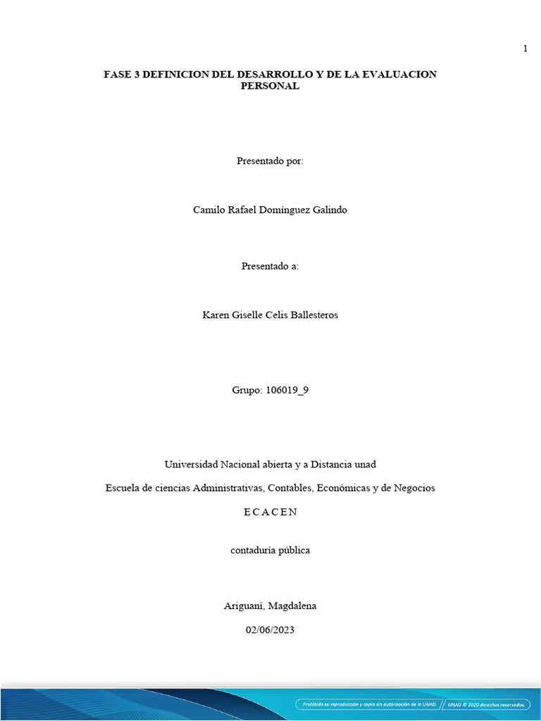 Fase 3 Definicion Del Desarrollo y de La Evaluacion Personal Trabajo Individual | PDF ...