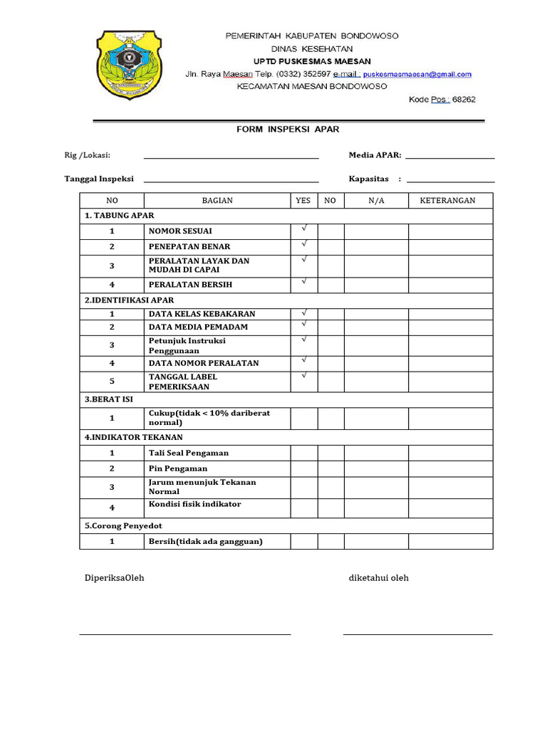 Form Inspeksi APAR Lengkap | PDF