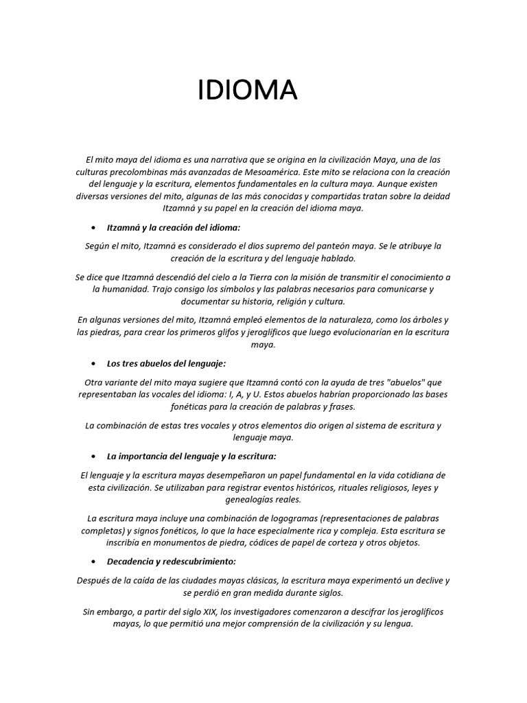 Mito Maya: Creación del Idioma | PDF | Civilización maya | Escritura