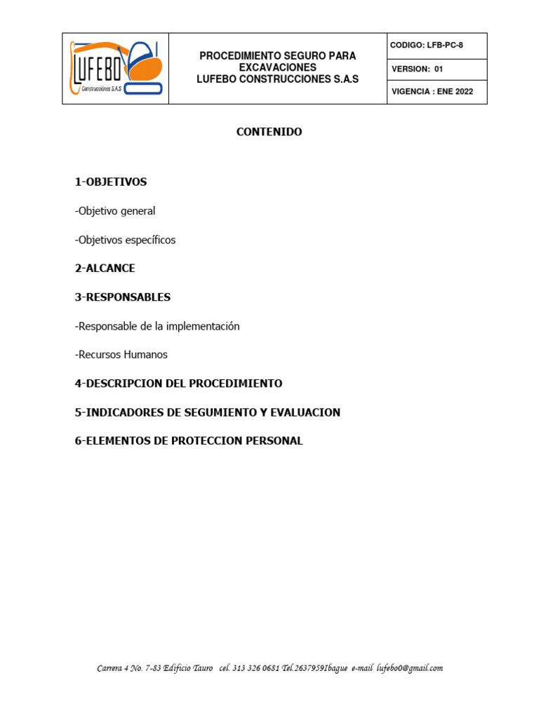 Procedimiento Seguro de Excavaciones | PDF